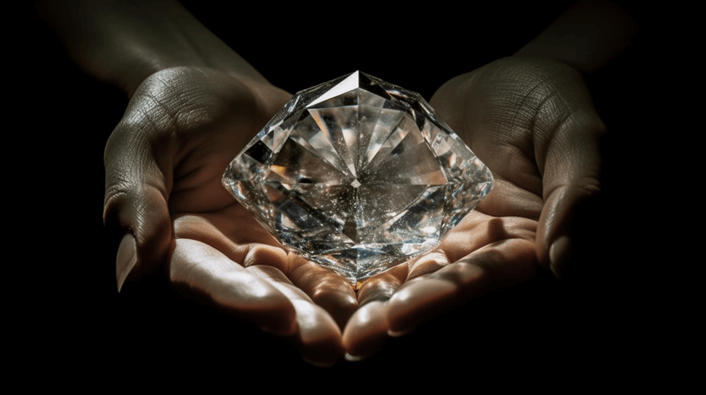 A Female Hand Holding a Big Diamond - iC7Zi